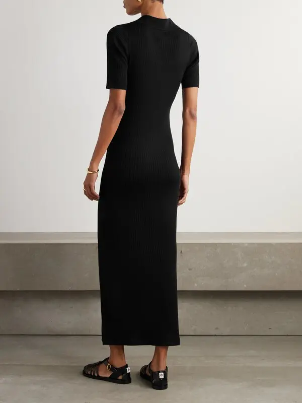 Le Kasha Ribbed Cashmere Midi Dress With Horn Buttons