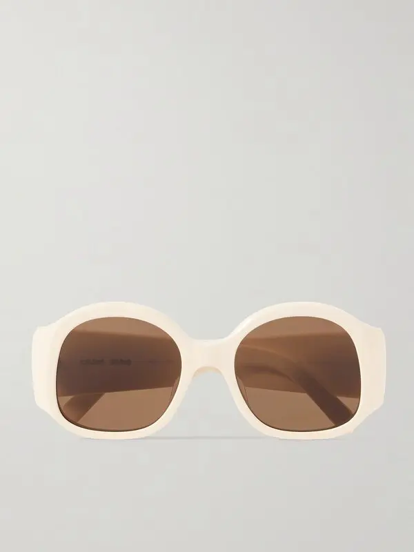 Celine Maxi Triomphe Round-frame Acetate Sunglasses - Neutrals