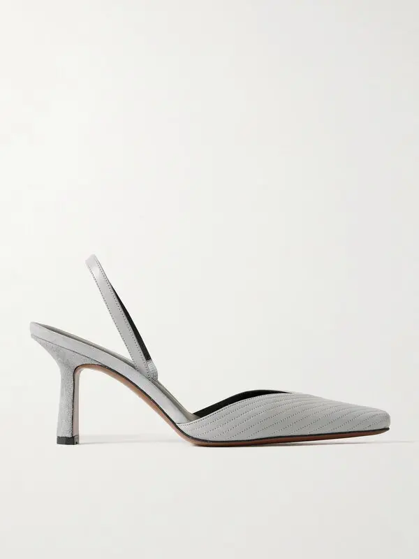 NEOUS Dilmun Suede-trimmed Leather Slingback Pumps - Gray