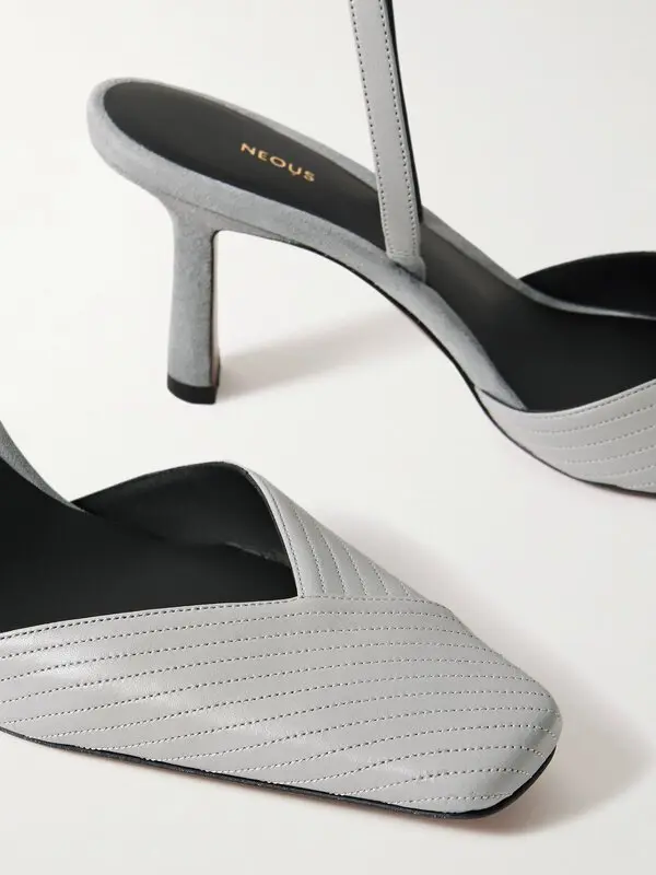 NEOUS Dilmun Suede-trimmed Leather Slingback Pumps - Gray