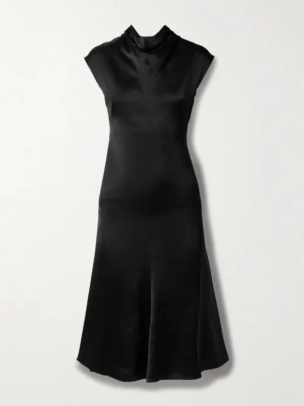 Acne Studios Draped Silk-satin Midi Dress - Black