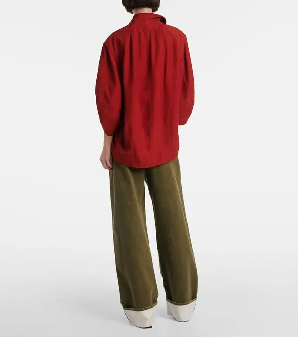Bottega Veneta Leather-trimmed Viscose And Linen Blouse
