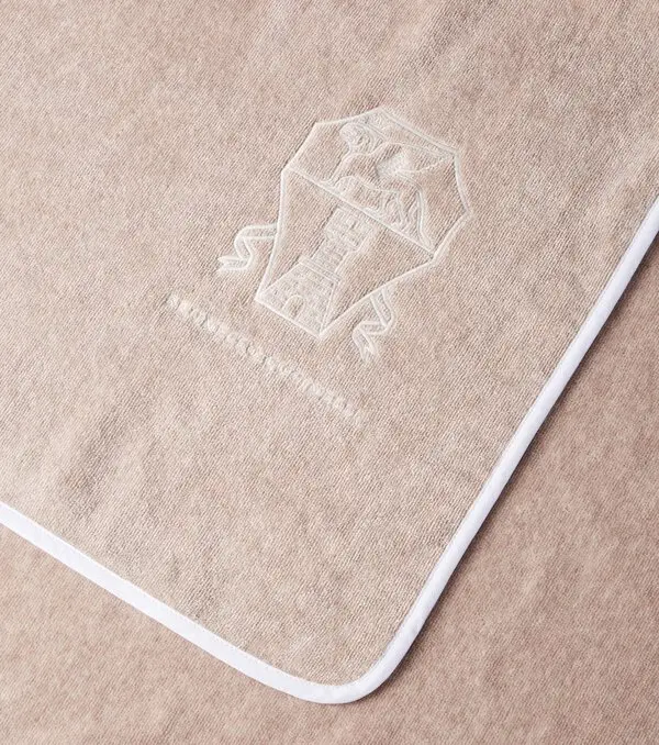 Brunello Cucinelli Logo Cotton Terry Beach Towel - Beige