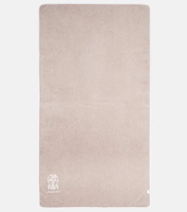 Brunello Cucinelli Logo Cotton Terry Beach Towel - Beige