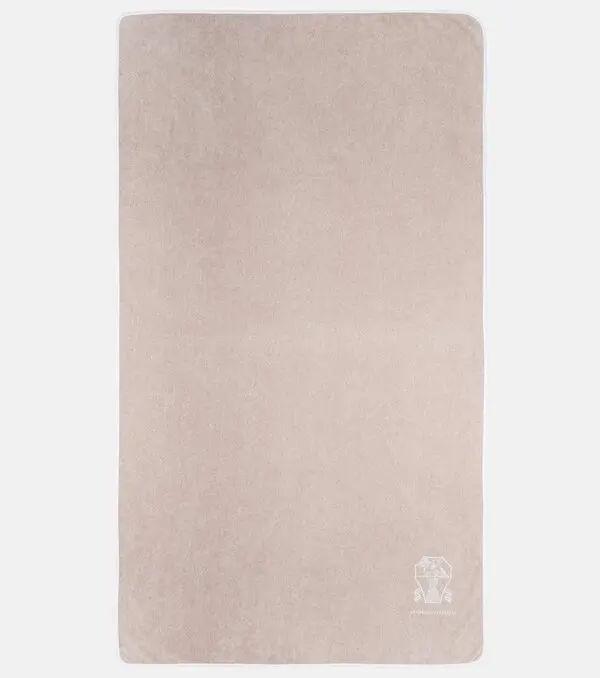 Brunello Cucinelli Logo Cotton Terry Beach Towel - Beige