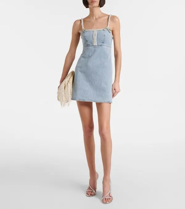 SELF-PORTRAIT Embellished Bow-detail Denim Minidress