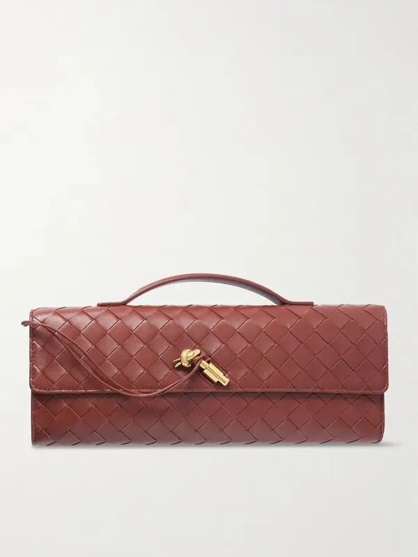 Bottega Veneta Andiamo Long Intrecciato Leather Clutch - Red