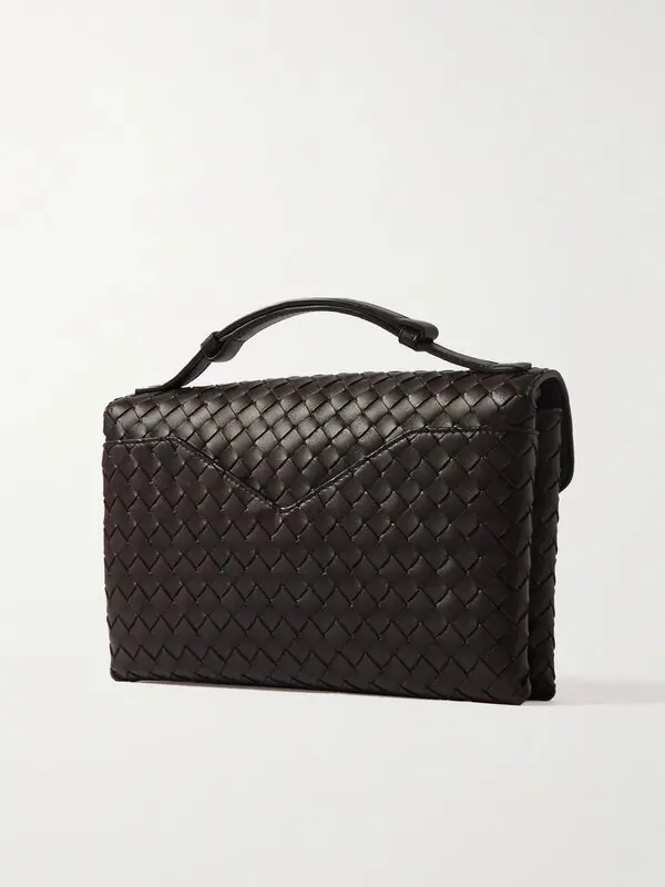 Bottega Veneta Knot Lock Medium Intrecciato Leather Shoulder Bag - Brown