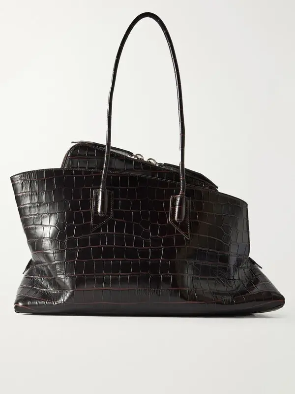 Attico La Passeggiata Medium Asymmetric Croc-effect Leather Tote - Brown