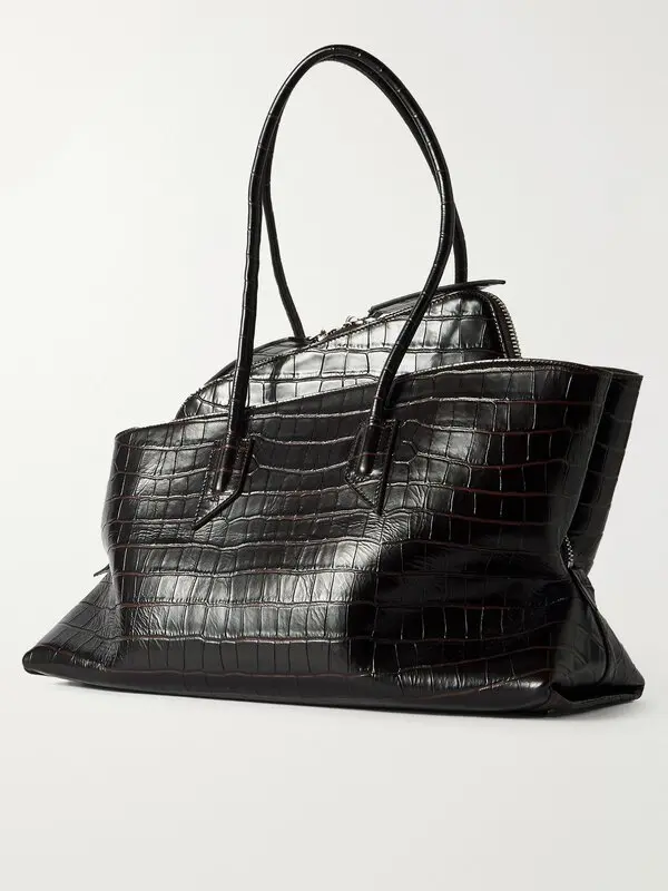 Attico La Passeggiata Medium Asymmetric Croc-effect Leather Tote - Brown