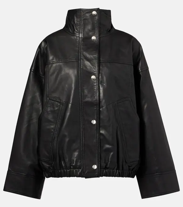 RÓHE Leather Bomber Jacket - Black
