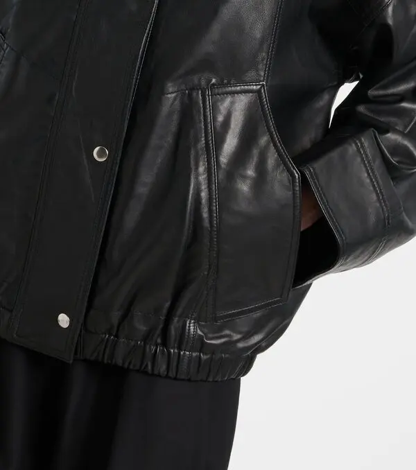 RÓHE Leather Bomber Jacket - Black