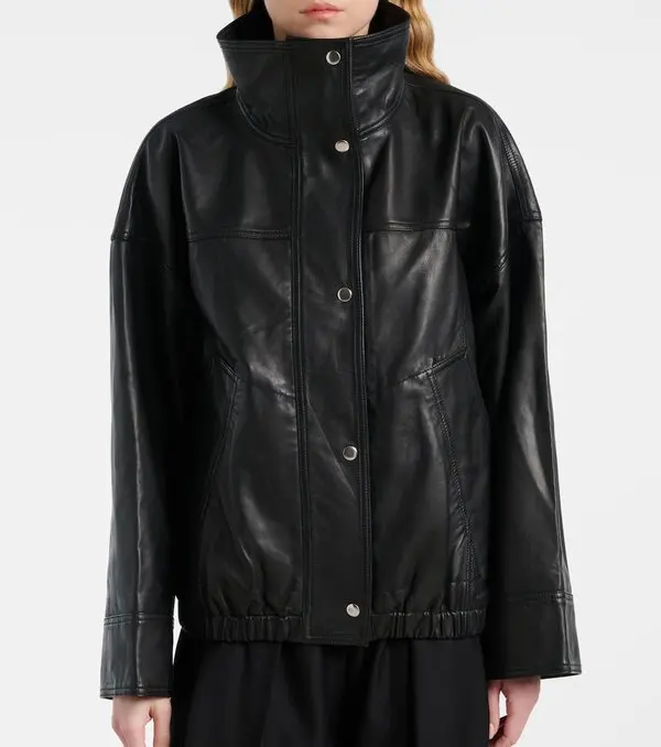 RÓHE Leather Bomber Jacket - Black