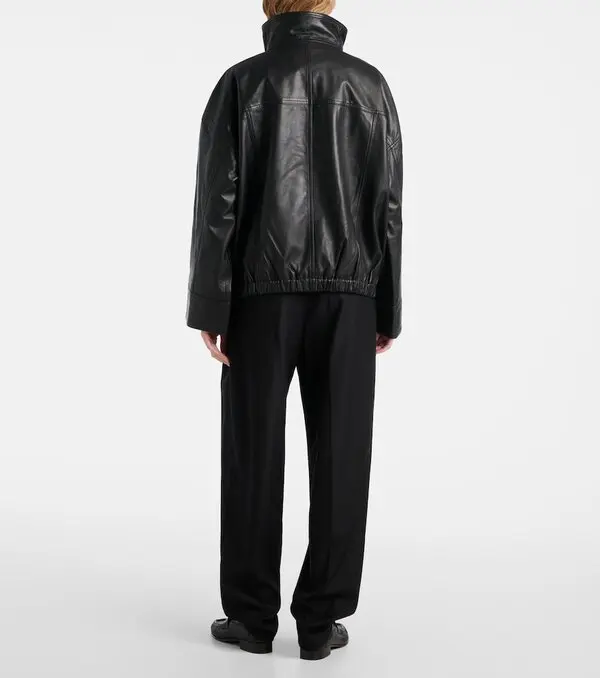 RÓHE Leather Bomber Jacket - Black