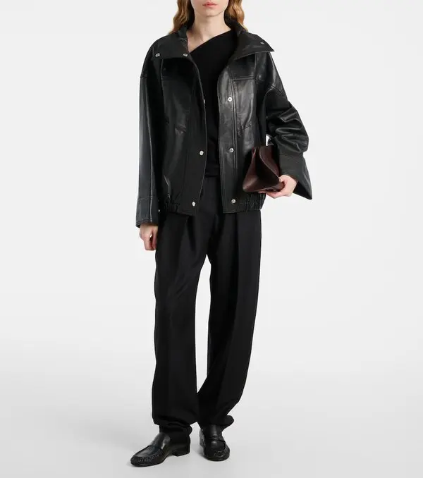 RÓHE Leather Bomber Jacket - Black