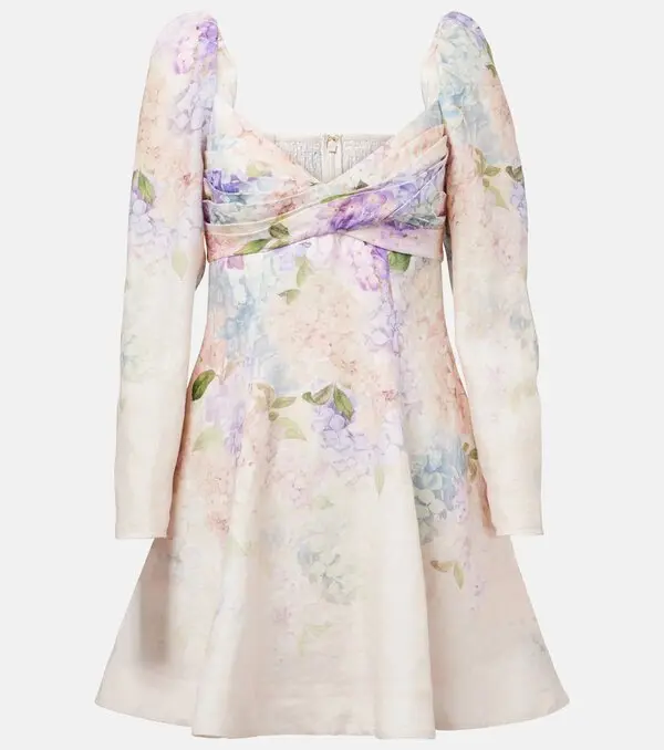 Zimmermann Dawning" Floral Puff-sleeve Linen Minidress