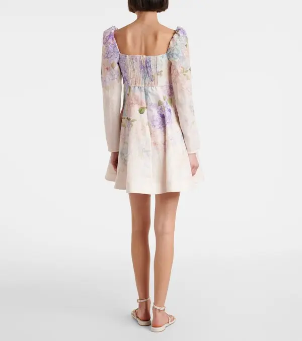 Zimmermann Dawning" Floral Puff-sleeve Linen Minidress