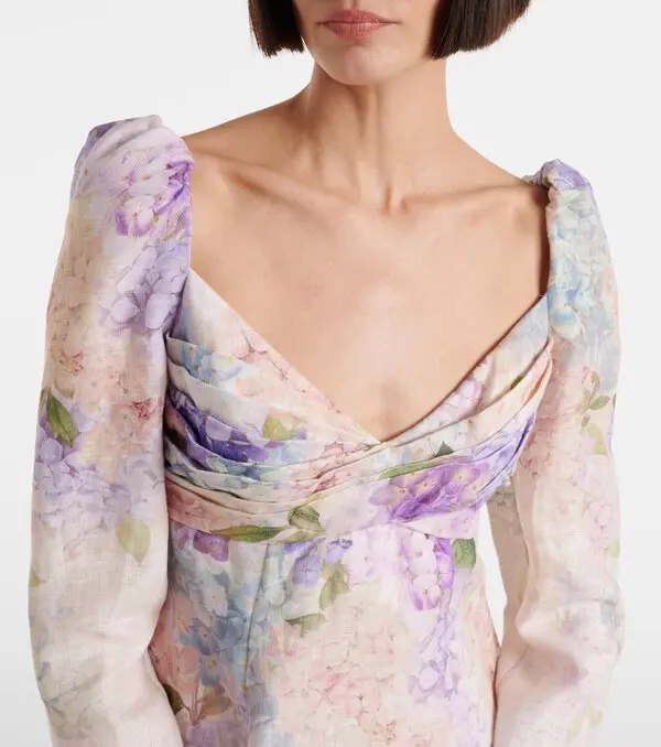 Zimmermann Dawning" Floral Puff-sleeve Linen Minidress
