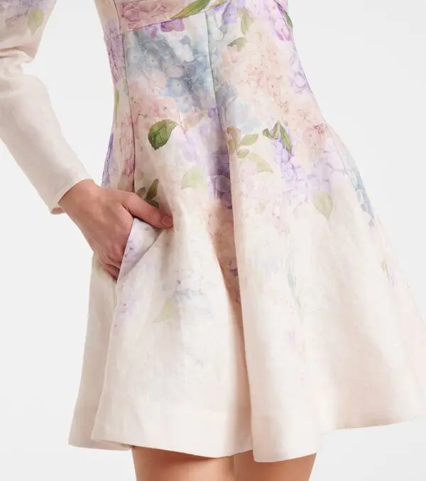 Zimmermann Dawning" Floral Puff-sleeve Linen Minidress