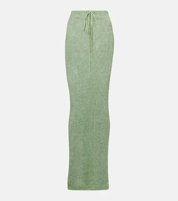 BANANHOT Sequined Knitted Maxi Skirt - Green