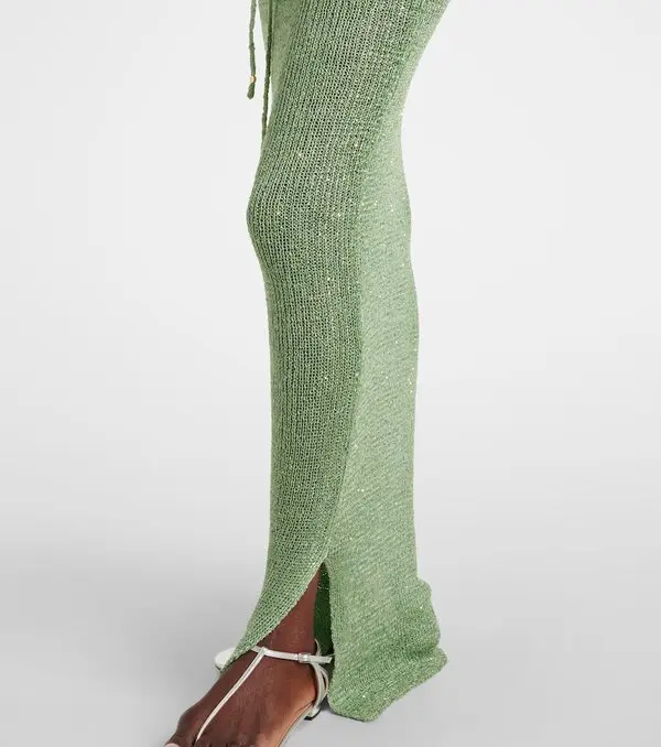 BANANHOT Sequined Knitted Maxi Skirt - Green