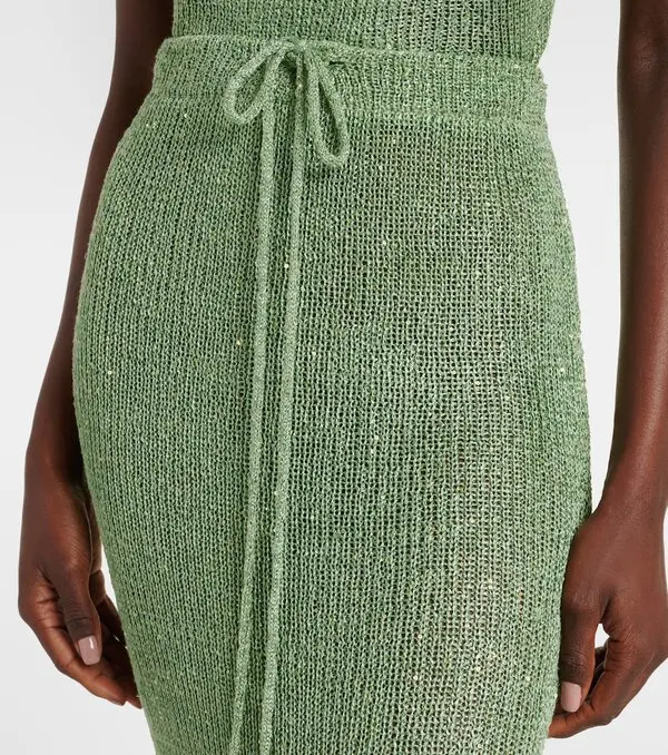 BANANHOT Sequined Knitted Maxi Skirt - Green