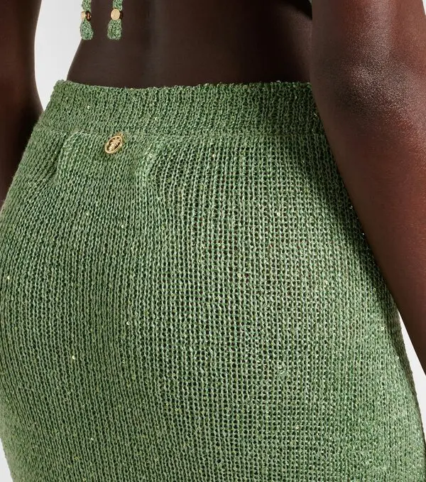 BANANHOT Sequined Knitted Maxi Skirt - Green