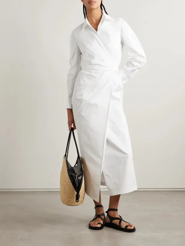 Max Mara Cotton-blend Poplin Midi Wrap Shirt Dress