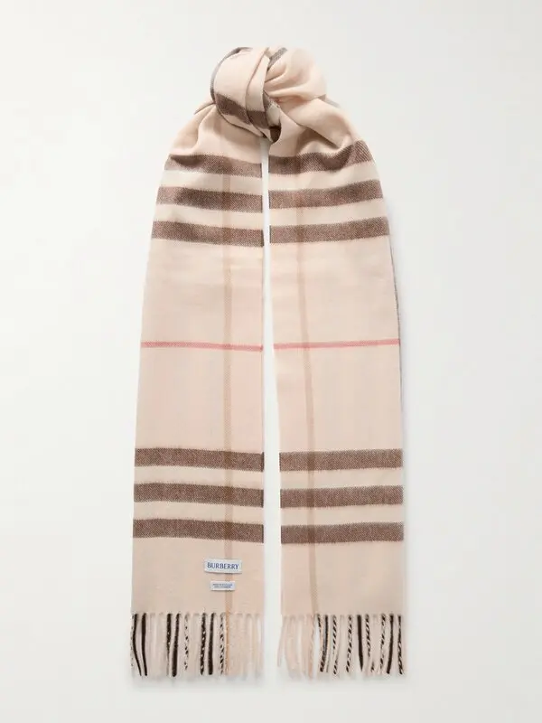Burberry Fringed Checked Cashmere Scarf - Neutrals