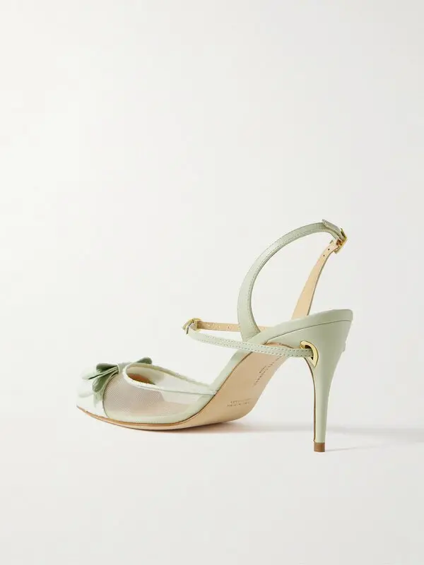 Jennifer Chamandi Vittorio 85 Mesh And Leather-trimmed Elaphe Slingback Pumps