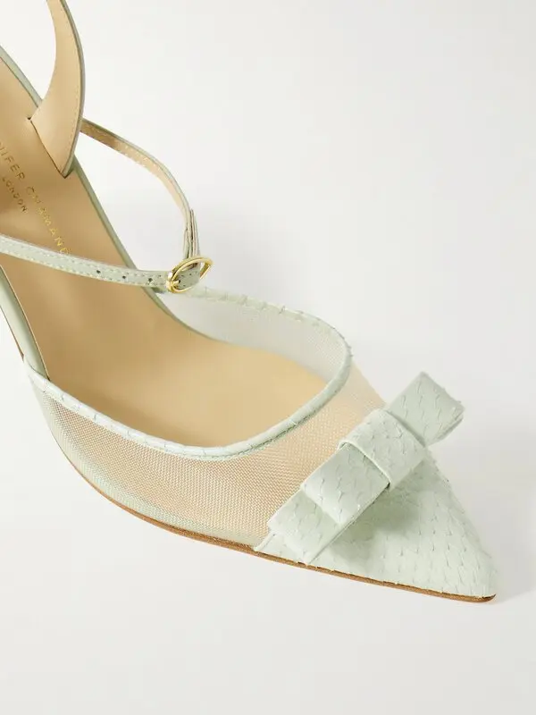 Jennifer Chamandi Vittorio 85 Mesh And Leather-trimmed Elaphe Slingback Pumps