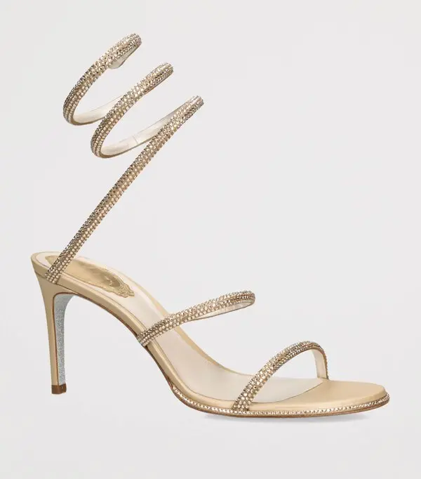 Rene Caovilla Embellished Spiral Ankle Strap Sandals - Beige
