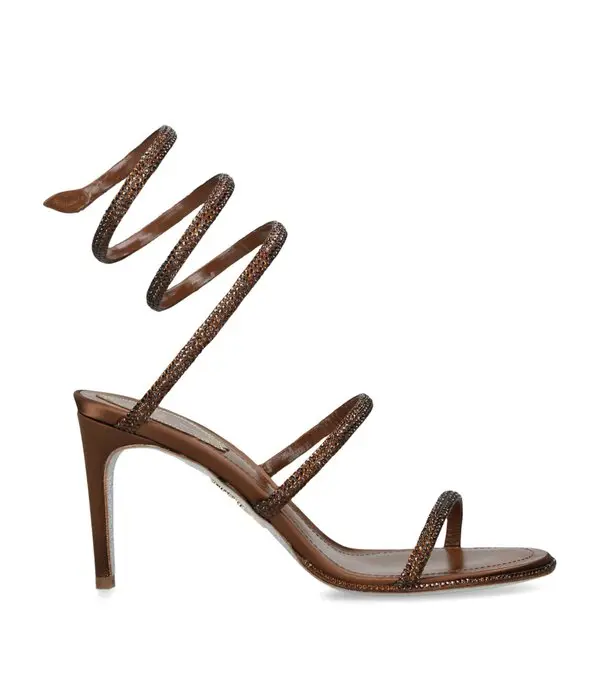 Rene Caovilla Embellished Spiral Ankle Strap Sandals - Brown