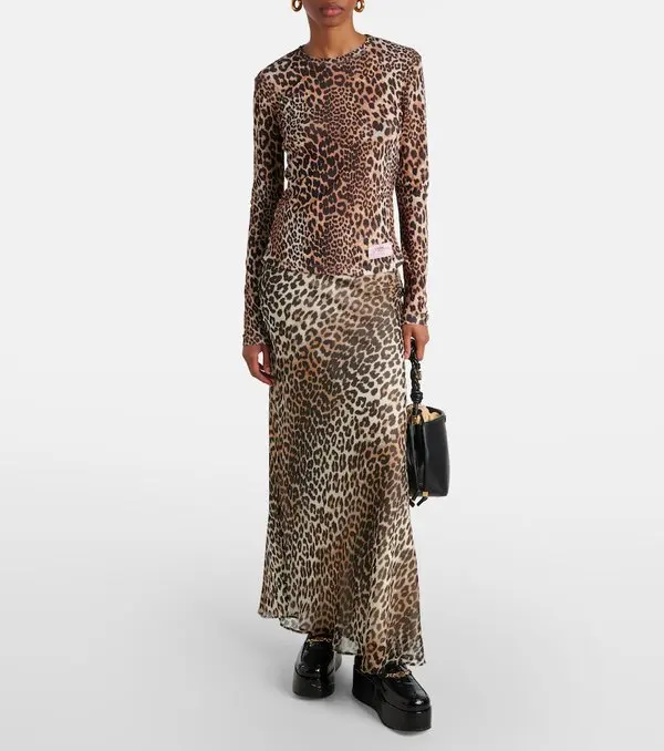 GANNI Leopard-print Mesh Top