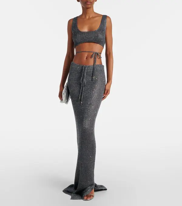 BANANHOT Alma Sequined Maxi Skirt - Grey