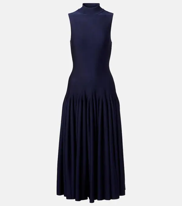 Alaïa Godet Midi Dress - Blue