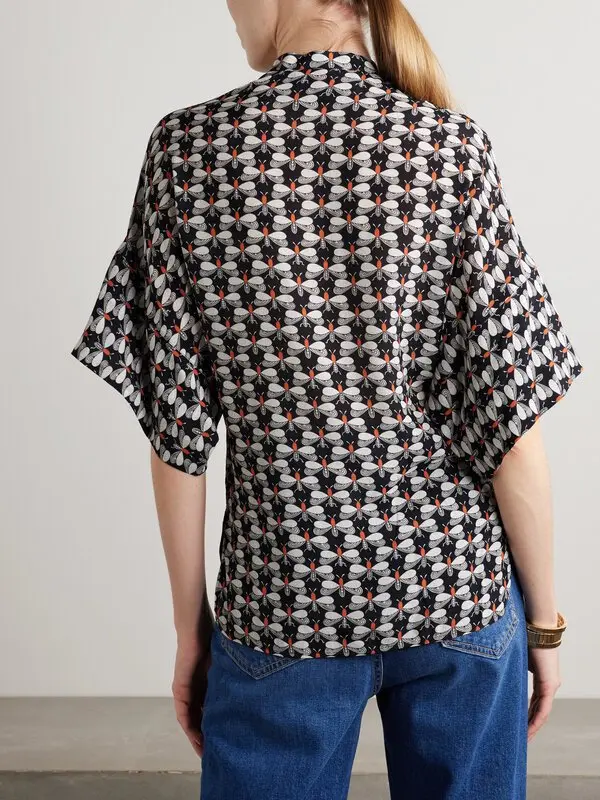 La DoubleJ Estelle Dragonfly Print Crepe Blouse