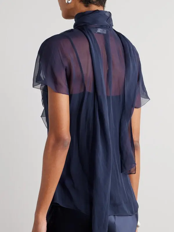 Ralph Lauren Etta Pussy-bow Ruffled Silk-chiffon Blouse