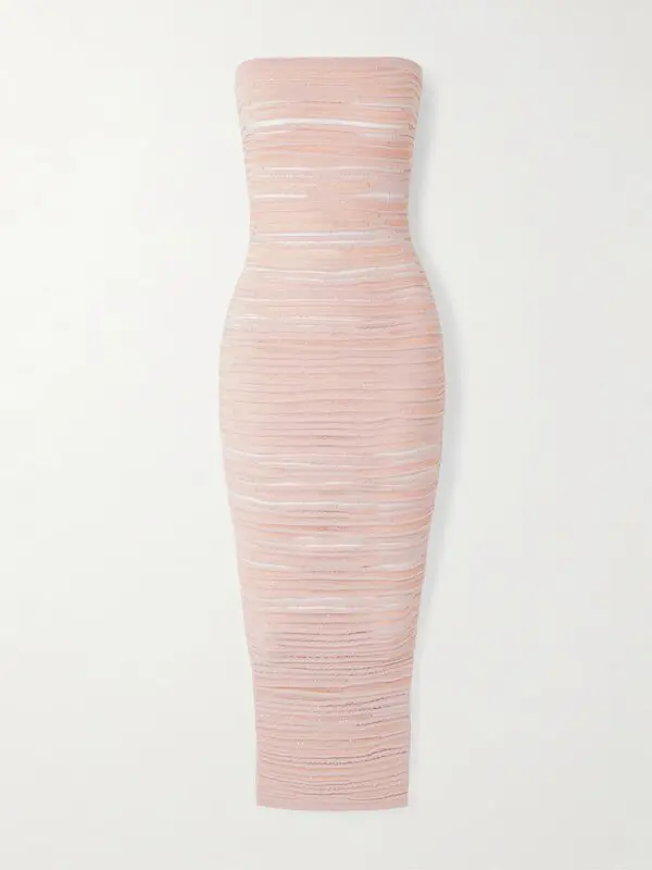 Balmain Strapless Sequin-embellished Open-knit Midi Dress