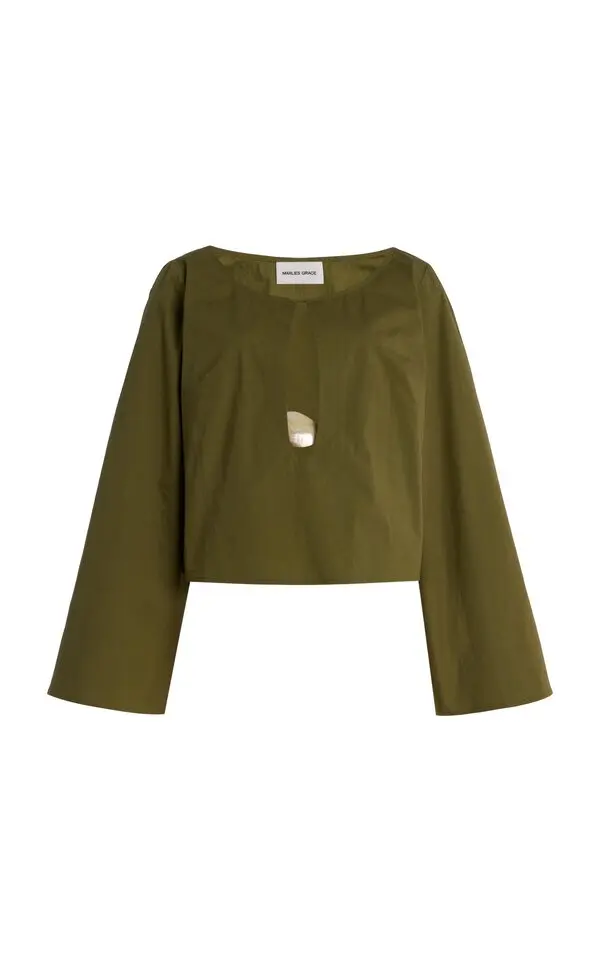MARLIES GRACE Cotton Cropped Top With Cut-out Detail - Green