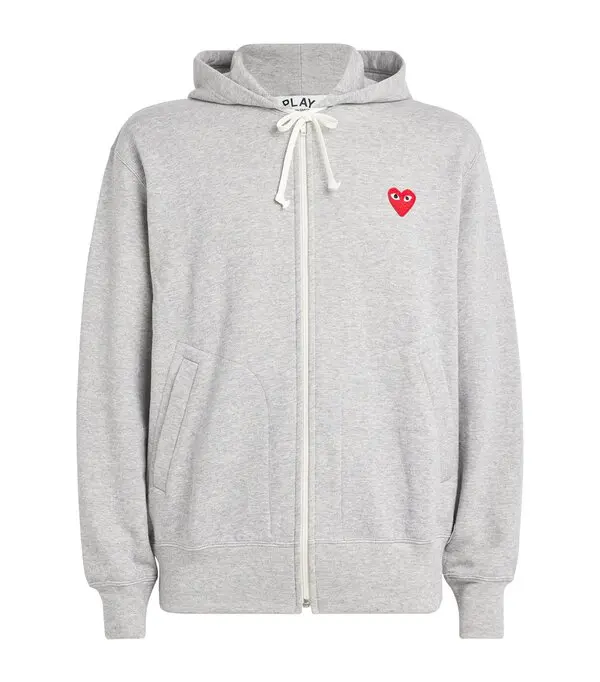Play Comme Des Garcon Zip-up Hoodie With Heart Logo - Grey