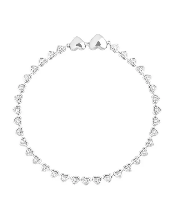ASTRID & MIYU Rhodium-plated Heart Tennis Bracelet - Silver