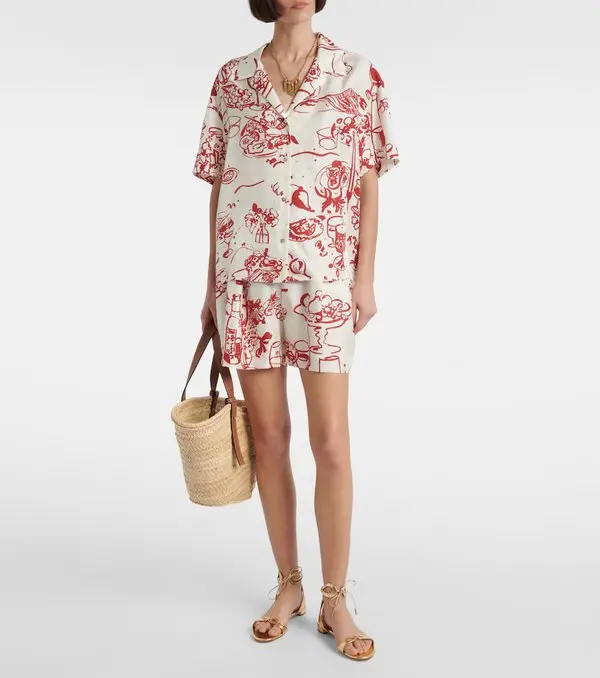 Asceno Printed Silk Twill Shorts