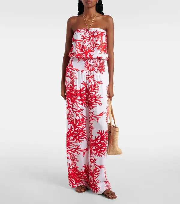 Melissa Odabash Naomi Strapless Coral Print Jumpsuit
