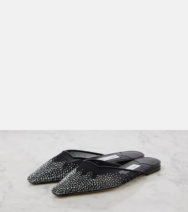 JIMMY CHOO Embellished Mesh Pointed Toe Mules