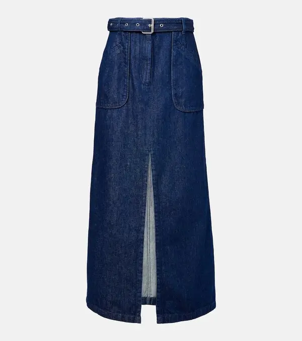 Dries Van Noten Belted Denim Maxi Skirt - Blue