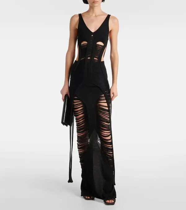 Rick Owens Knitted Wool Cut-out Maxi Dress