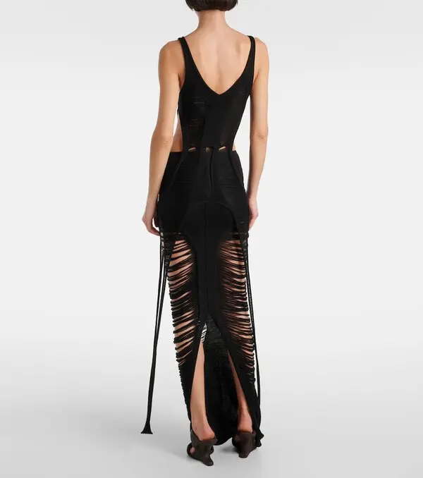 Rick Owens Knitted Wool Cut-out Maxi Dress