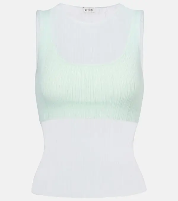 Simkhai Oakley Plissé Semi-sheer Tank Top