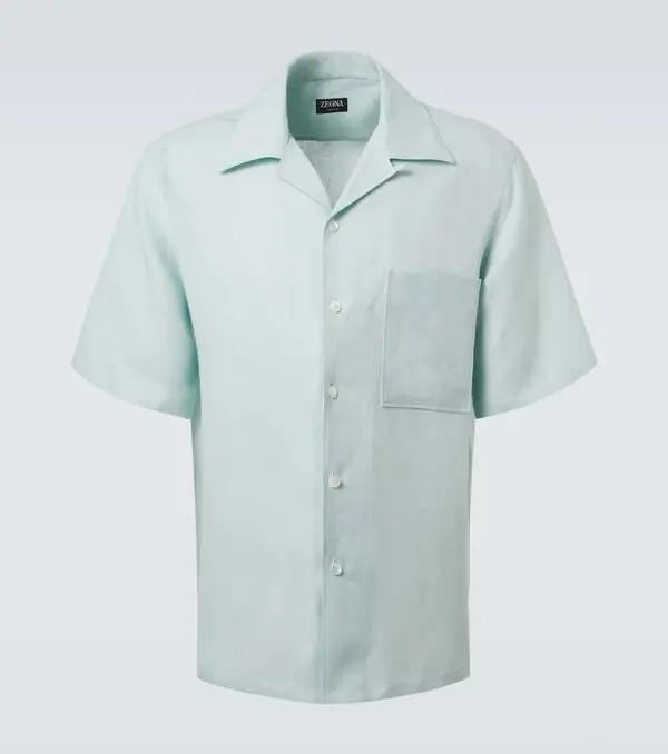 Zegna Linen Bowling Shirt - Blue